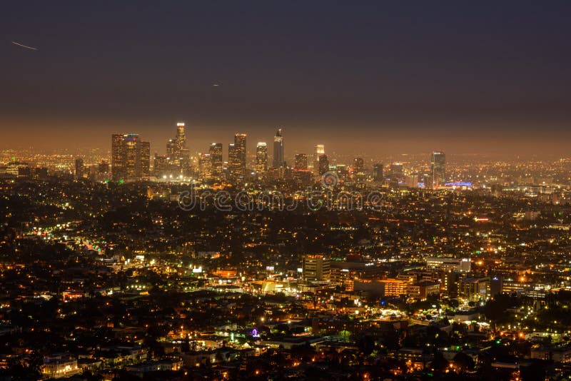 Los Angeles Skyline at Night Editorial Image - Image of landscape ...