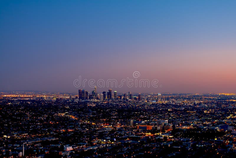 Los Angeles Skyline at Sunset Stock Photo - Image of city, metropolis ...