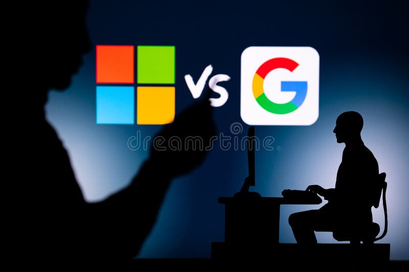 LOS ANGELES, USA, JANUARY 30, 2023: Microsoft Vs Google. Artificial ...