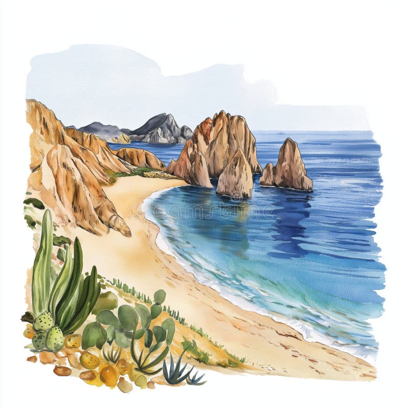 Los Cabos. Los Cabos Hand Drawn Watercolor Illustration Stock ...