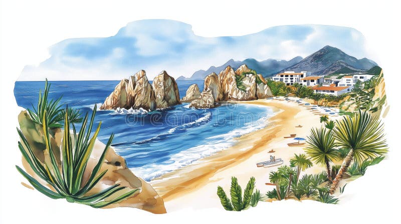 Los Cabos. Los Cabos Hand Drawn Watercolor Illustration Stock ...