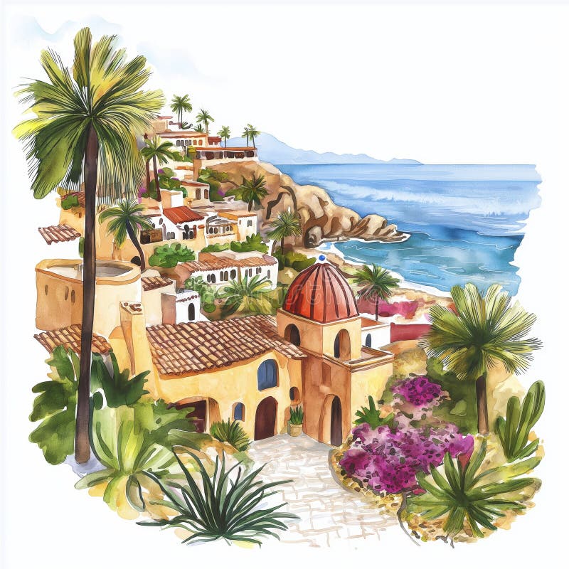 Los Cabos. Los Cabos Hand Drawn Watercolor Illustration Stock ...