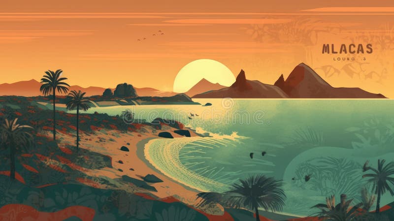Los Cabos Mexico at Sunset - Illustration Retro Style - Made with ...