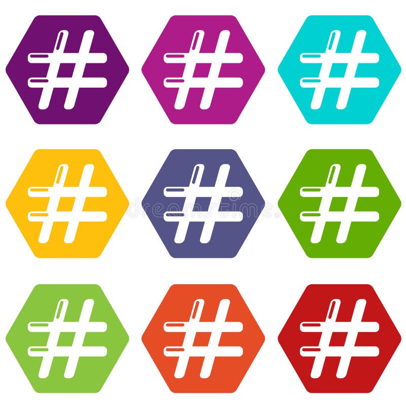 Iconos De Hashtag Fijados Pictogramas De La Etiqueta Del Hach?s Stock ...