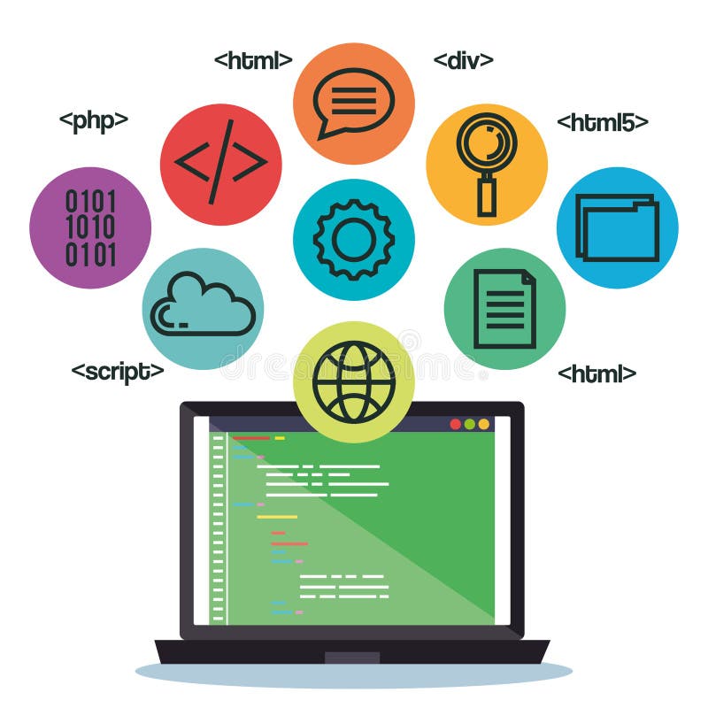 Los Lenguajes De Programación Fijaron Iconos Ilustración del Vector ...