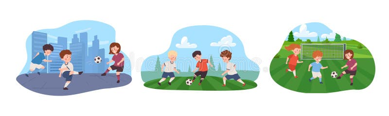 Los Niños Juegan Al Fútbol Niñas Y Niños Felices Jugando Al Fútbol En