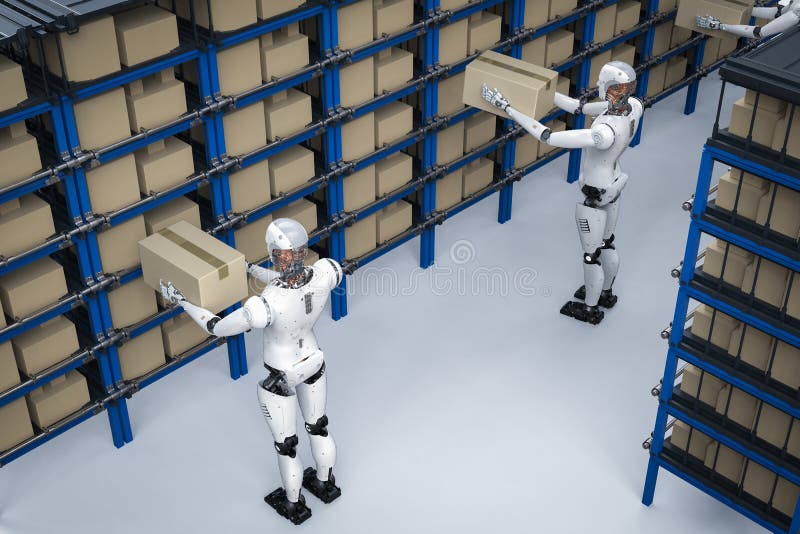 Los Robots Llevan Las Cajas Stock de ilustración - Ilustración de lleve ...