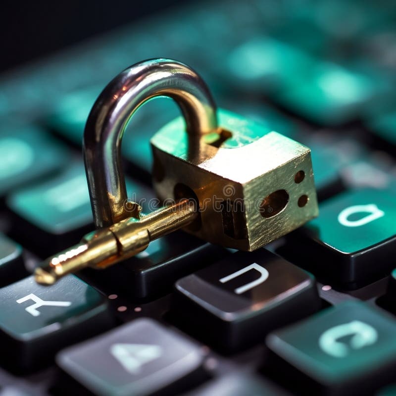 Lose-Up of the Lock on the Keyboard Cyber Security. Generative AI Stock ...