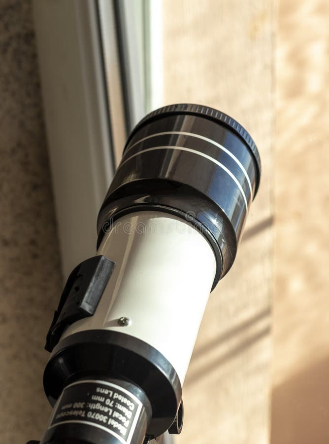 Lose Up Shot of the Telescope on the Window. Science Editorial Stock ...