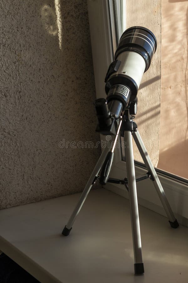 Lose Up Shot of the Telescope on the Window. Science Editorial Stock ...