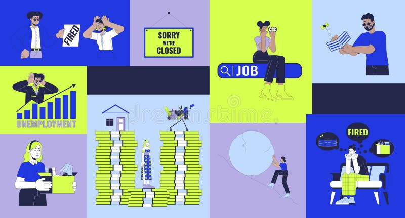 Losing Job Problem Bento Grid Illustration Set Stock Vector ...