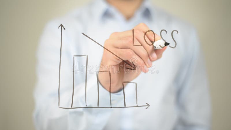 Loss Graph, Man Writing on Transparent Screen Stock Photo - Image of ...