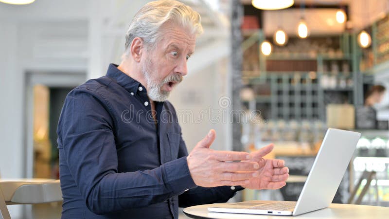 Loss on Laptop by Upset Old Man in Cafe Stock Photo - Image of shock ...