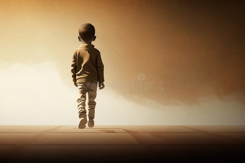 Boy Walking Alone Back View, Created with Generative AI Technology ...
