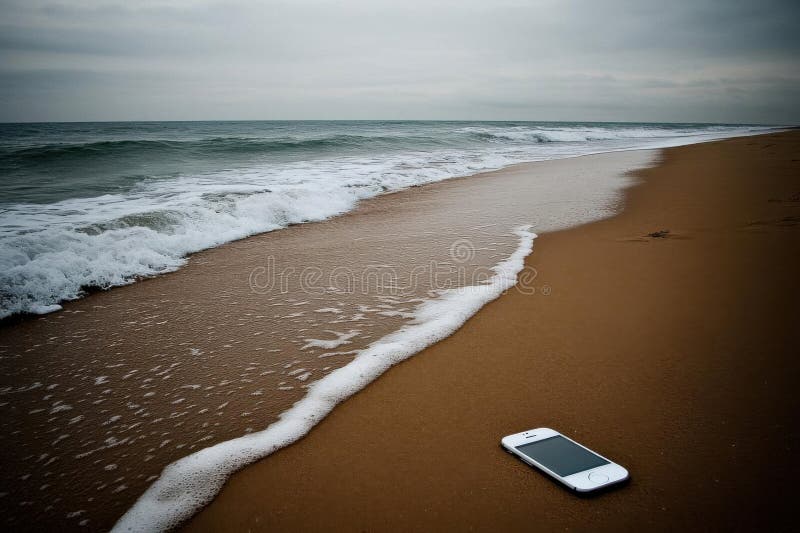 Lost Connection, Mobile Device on Beach with Waves and Tranquility ...
