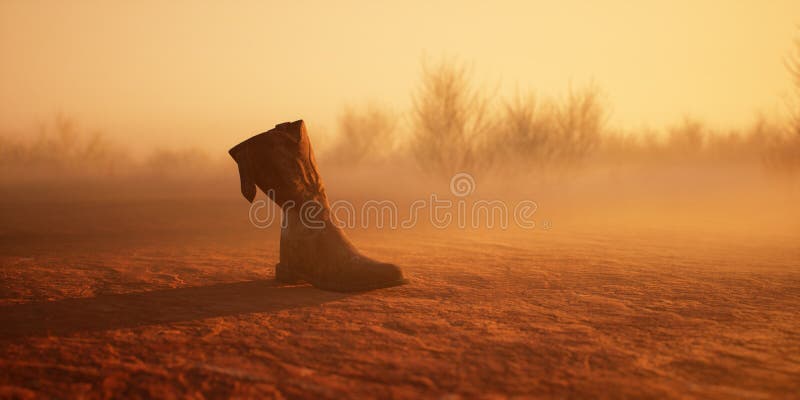 Lost Cowboy Boot in Desolate Desert Landscape. Stock Photo - Image of ...