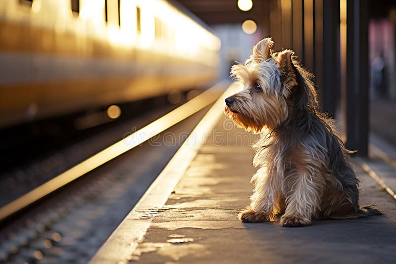 Lost Dog on the Station Platform Looks after the Outgoing Train Stock ...