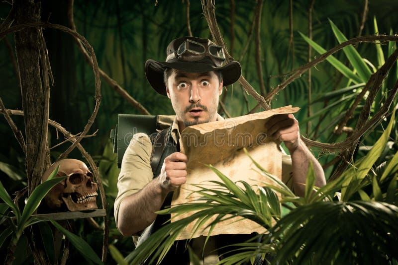 Lost Explorer Examining a Map Stock Image - Image of danger, loneliness: 47874543