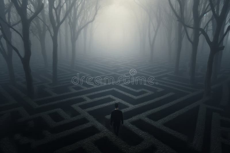 Lost in Foggy Maze of Depression Stock Illustration - Illustration of ...