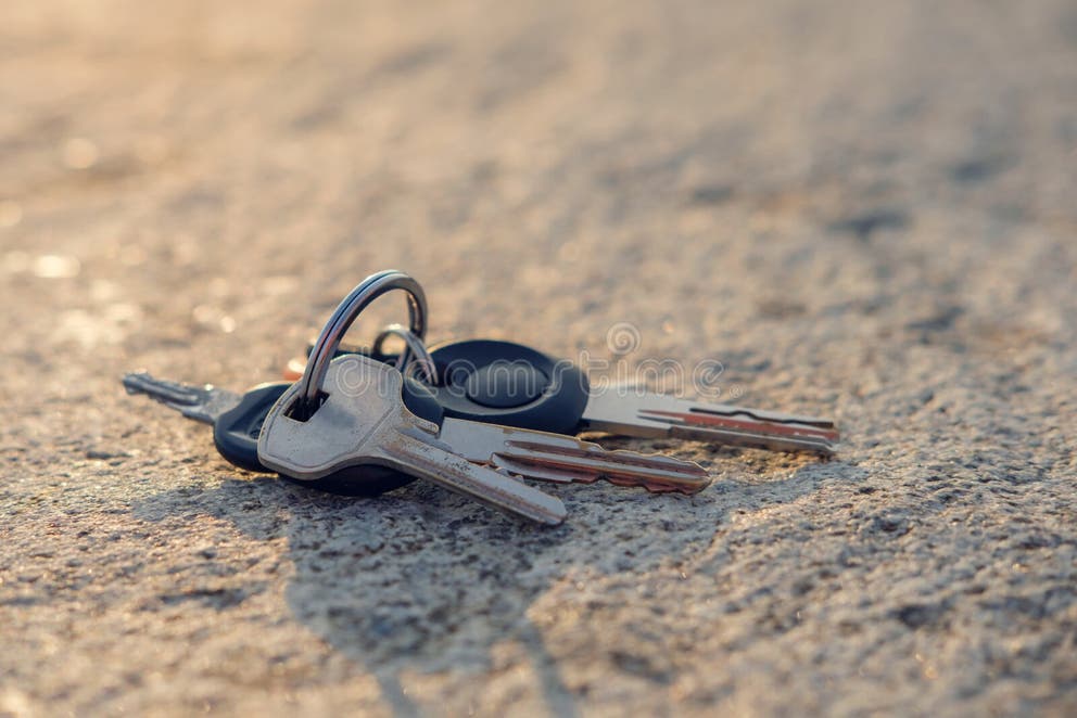 A Lost Keys on the Ring on the Ground Illuminated with Sun Rays Stock ...