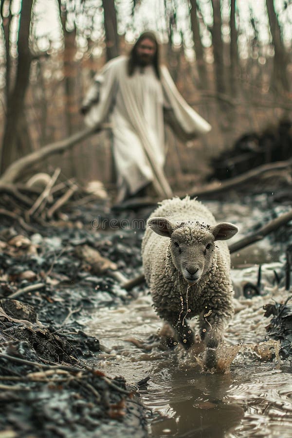 Jesus and the Lost Sheep. AI Generative. Stock Illustration ...