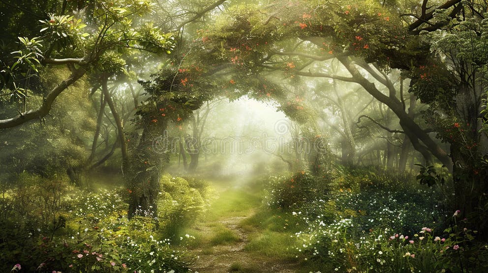 Lost in Magic, Enchanted Forest Archway in Veil of Mist. Generative Ai ...
