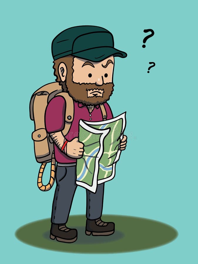 Tourist Man Confuse at Cross Road with Map in Hand Stock Vector ...