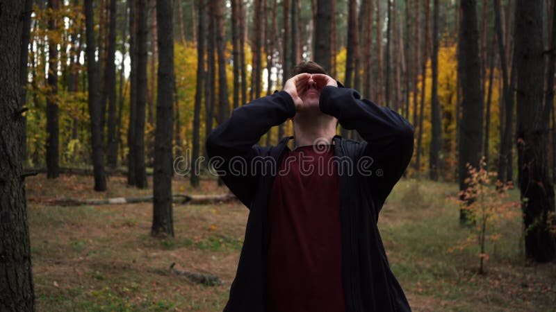 Lost Man Screaming Asking for Help Lost in the Woods Stock Footage ...