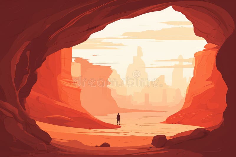 Lost Person in a Cave in Desert Landscape AI Generated Stock ...