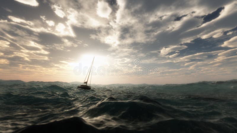 Lost Sailing Boat in Wild Stormy Ocean. Stock Photo - Image of travel ...