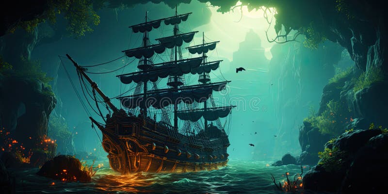 The Lost Ship, Immersed in the Dark Depths of the Ocean, Like a Lost ...