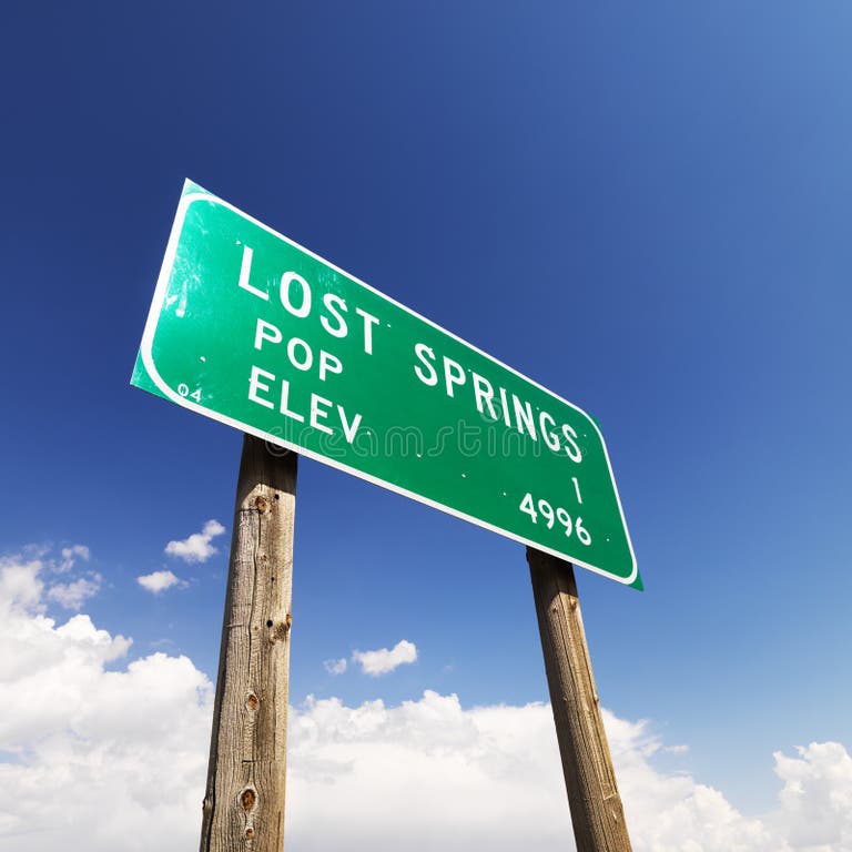 Lost Springs road sign. stock image. Image of copy, united - 4244807