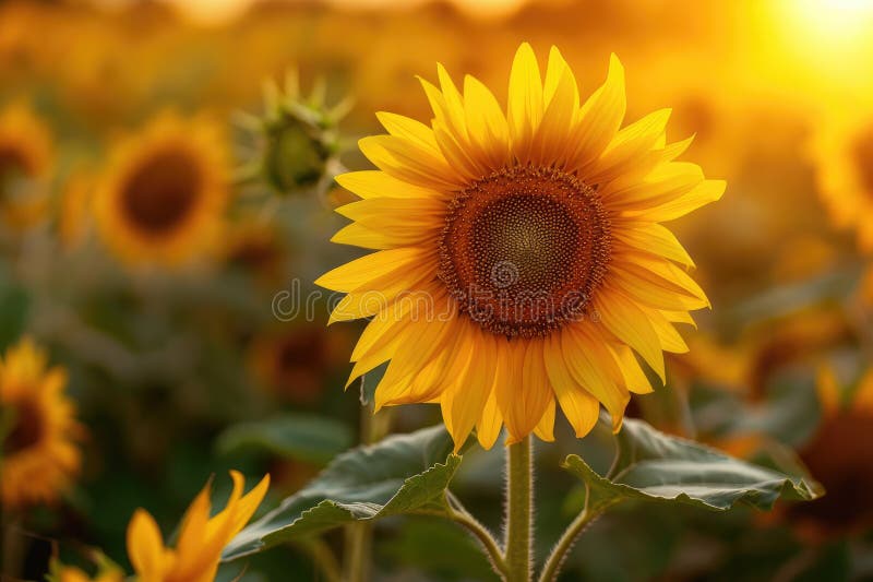 Lost in Sunflower Fields Golden Glow Photography Stock Photo - Image of ...