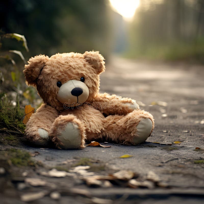 Lost Teddy Bear Sitting on a Road Stock Illustration - Illustration of bear, sitting: 303168414