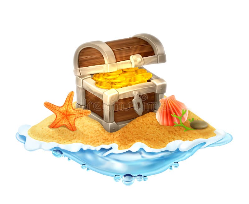 Lost Treasure Chest of Gold on the Island Vector Illustration Stock ...