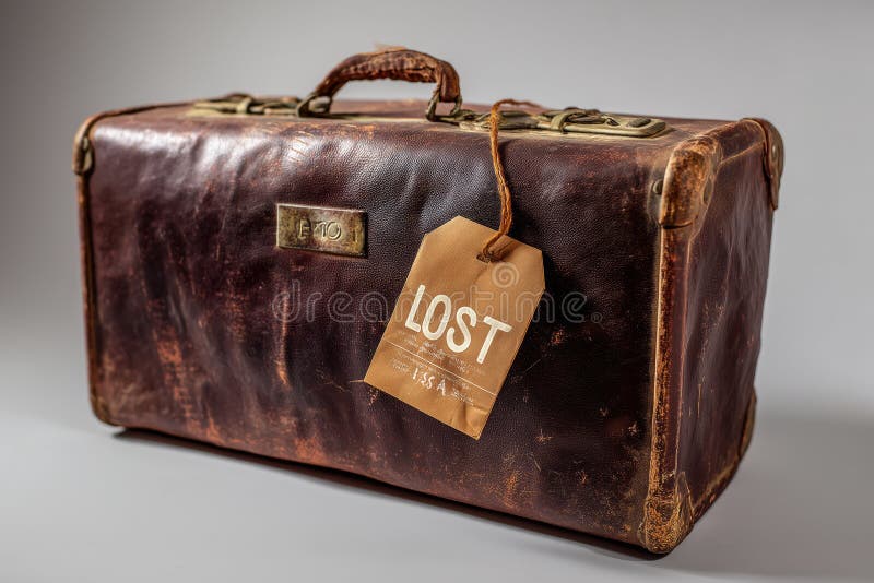 Lost Vintage Brown Leather Suitcase with Tag Stock Illustration ...