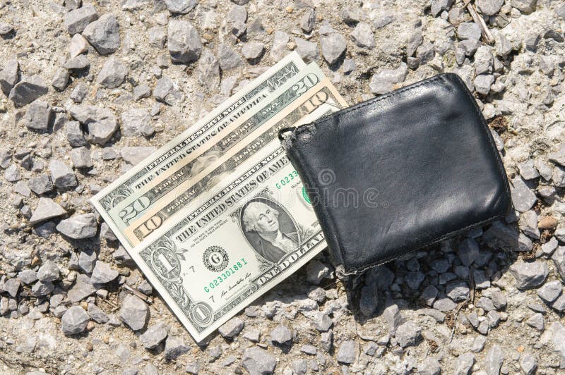 Lost wallet with money stock photo. Image of fall, street - 69448742