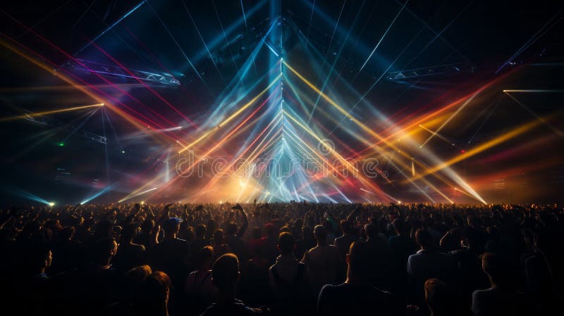 Lot of Beautiful Multi-colored Laser Beams. Generative AI. Stock ...