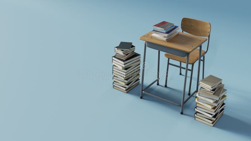 A Lot of Books are Piled Up Next To the School Desk To Study for the ...