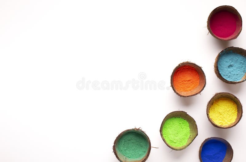 A Lot of Bright Powder Colors in Coconut Shell Stock Image - Image of ...