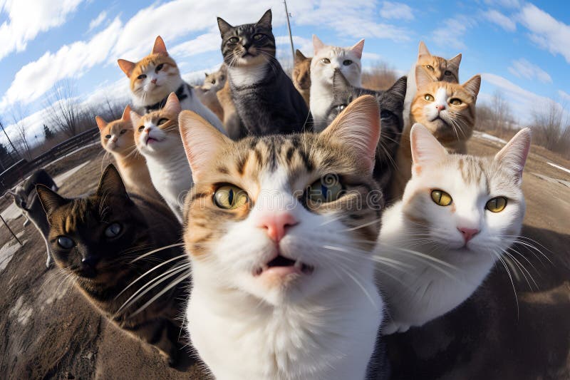 A Lot of Cats are Looking at the Camera. Stock Vector - Illustration of ...