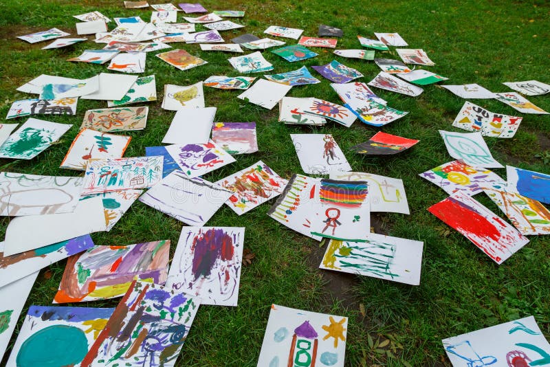 A Lot of Children`s Drawings. Stock Photo - Image of colourful, little ...