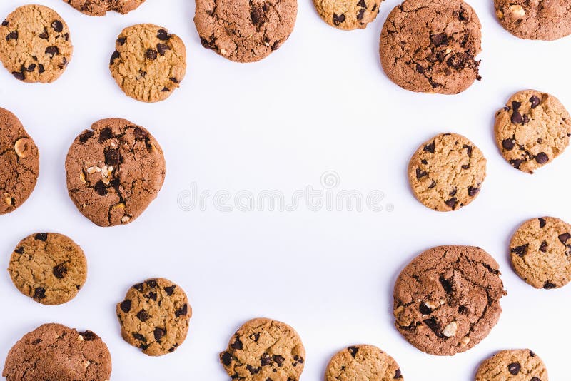 Lot of Chocolate Chip Cookies Arranged in a Circle on a White ...