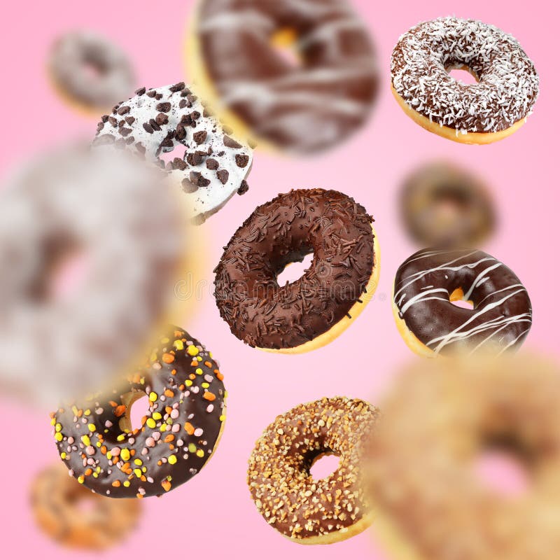 Lot of Chocolate Flying of Falling Donuts Stock Illustration ...