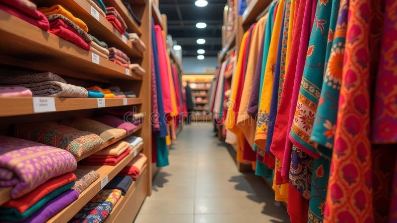 A Lot of Clothes Made of Fabrics in a Large Store Stock Image - Image ...