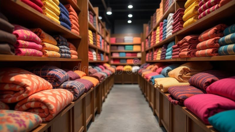 A Lot of Clothes Made of Fabrics in a Large Store Stock Photo - Image ...