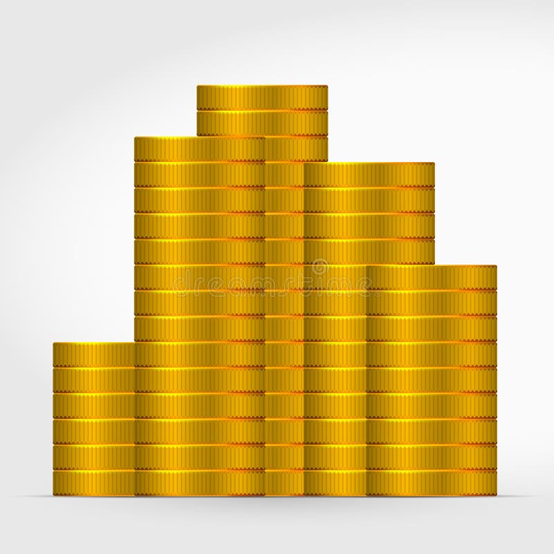 A Lot of Coins on a Grey Background. Stack of Gold Coins Icon Stock ...