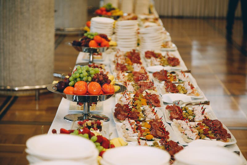 A Lot of Cold Snacks and Drinks on Buffet Table, Stock Photo - Image of ...