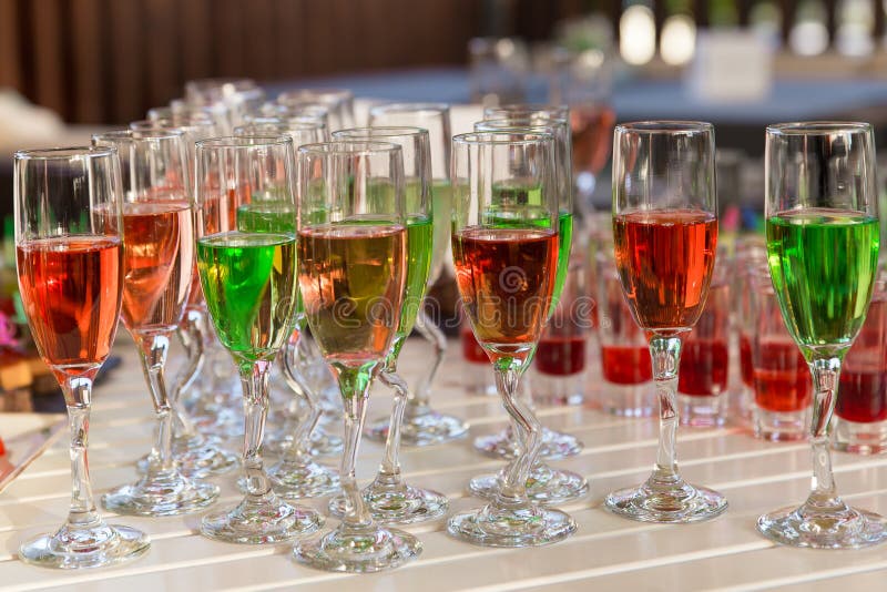 A Lot Of Alcohol Drinks On Buffet Table, Catering Stock Photo - Image ...