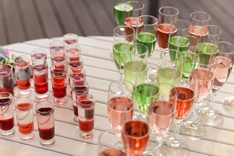 A Lot Of Alcohol Drinks On Buffet Table, Catering Stock Image - Image ...